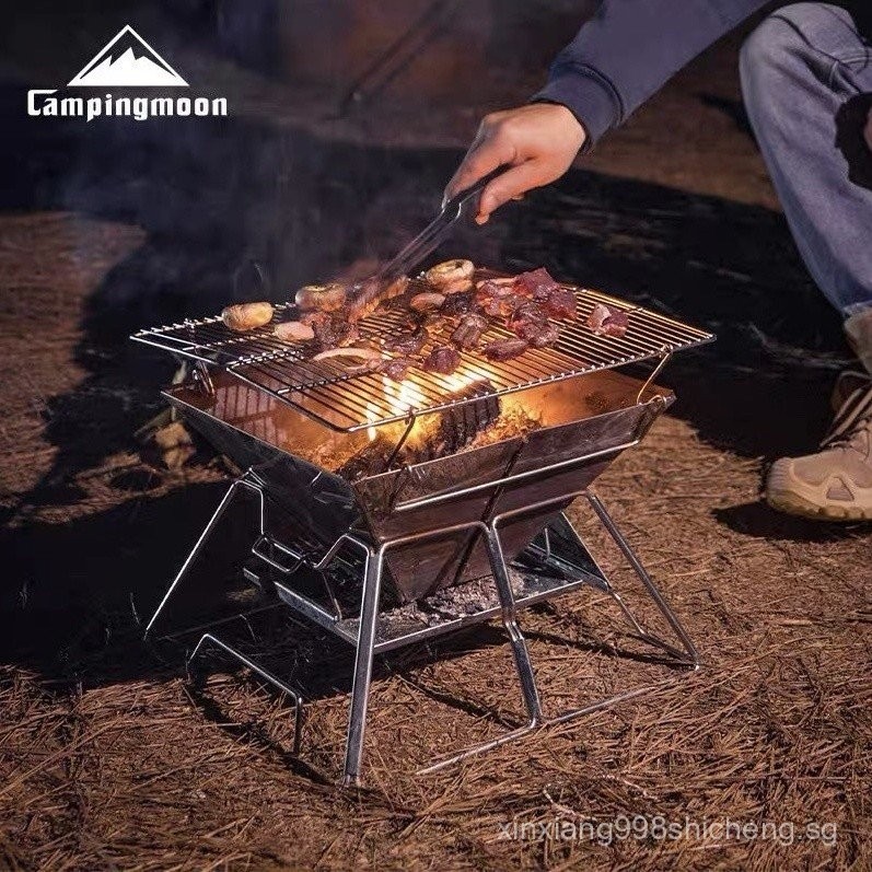 CAMPINGMOON Coleman MT-2Lightweight BBQ Grill Outdoor Stainless Steel Fire Pit Camping Foldable ...