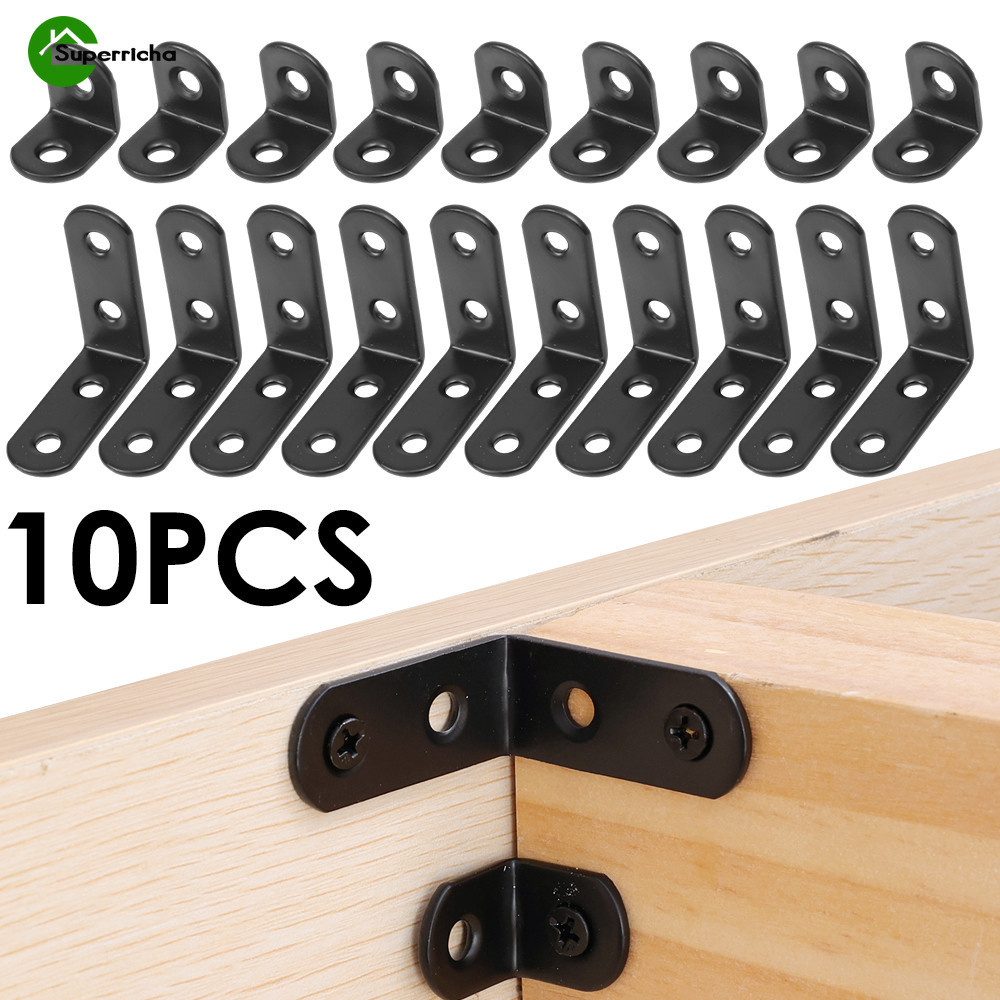 10 Sets Wood Furniture Black Metal Fixed Joint - L Shaped Bracket ...