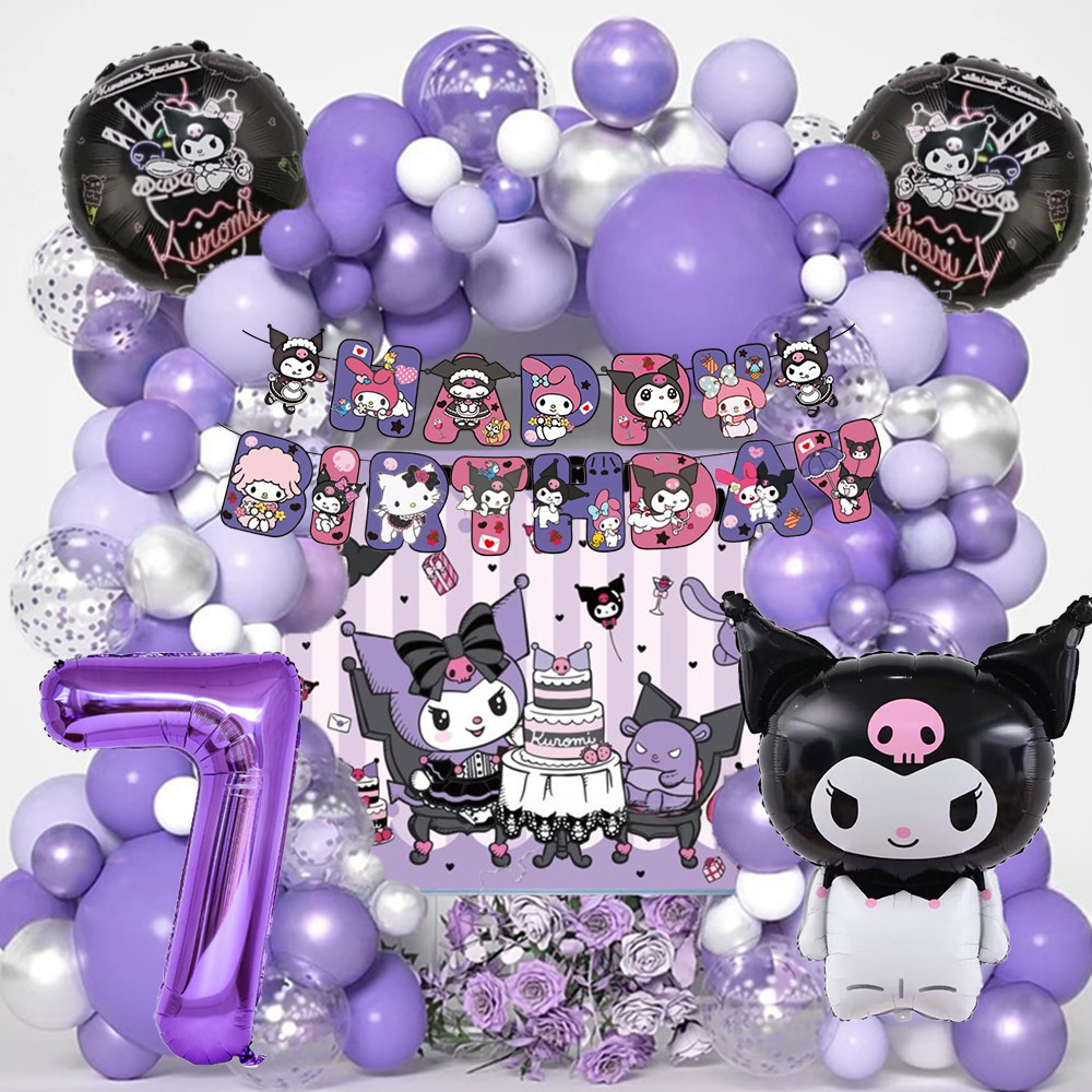 Kuromi Theme Backdrop Gothic Balloon birthday decor Set 1-9 foil Kuromi ...