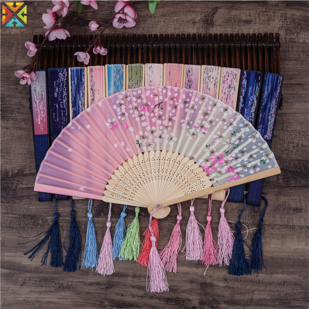 Chinese Silk Folding Fan Wooden Shank Classical Dance Fan High Quality ...