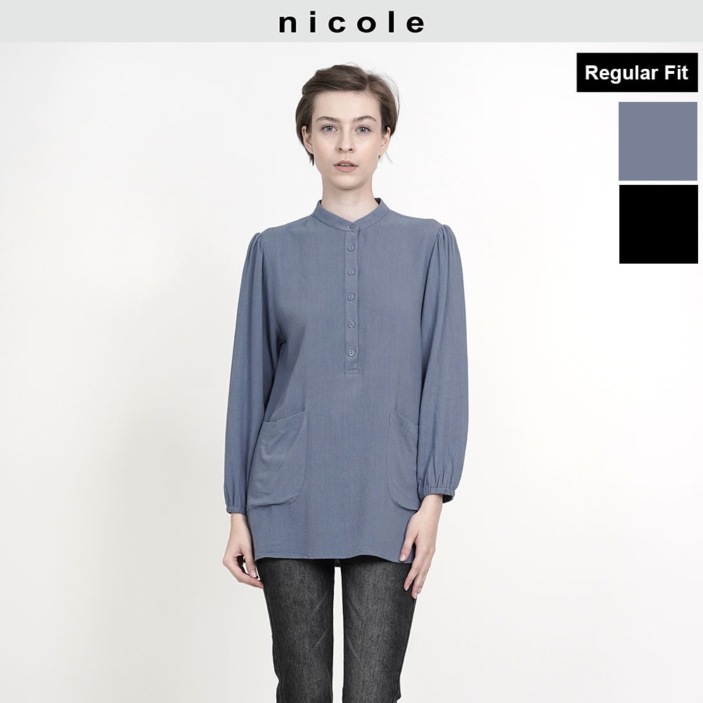 Nicole Mandarin Collar Long Sleeve with Front Opening & Elastic Sleeve ...