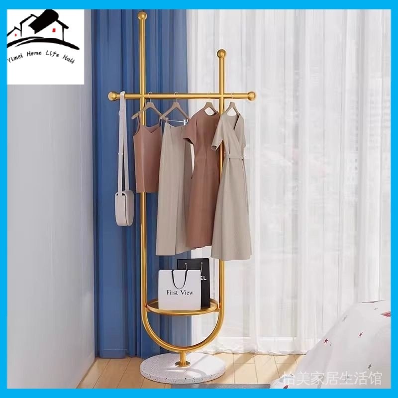 , ⚜️Shelf Household Single Pole Clothes Rack Shelf Pannier Bag Coat ...