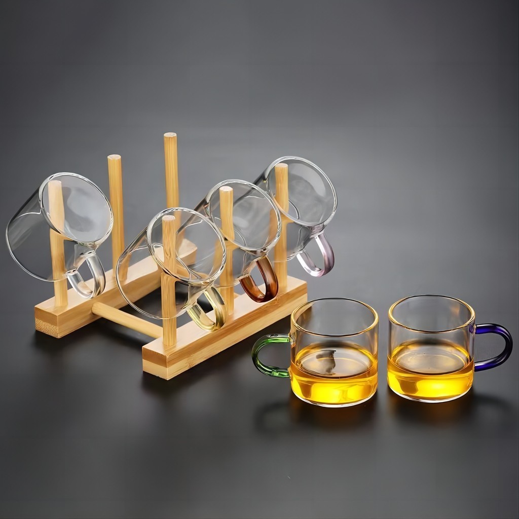 Set of 6 Heat Resistant Glass Tea Cups with Elegant Style Handles ...