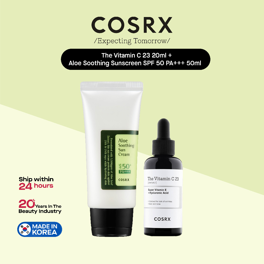 COSRX Vitamin C Serum + UV Care Set Vitamin C 23 Serum (20ml) + Aloe Soothing Sun Cream SPF50 PA ...