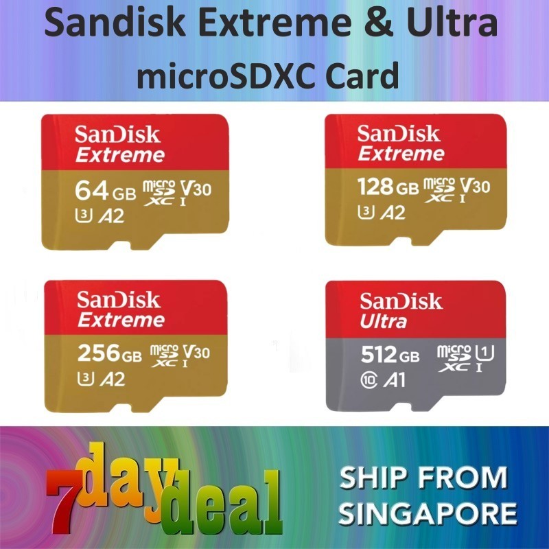 Sandisk Extreme & Extreme Pro 64GB (170MB/s), 128GB (190MB/s), 256GB (190MB/s), 512GB (200MB/s ...