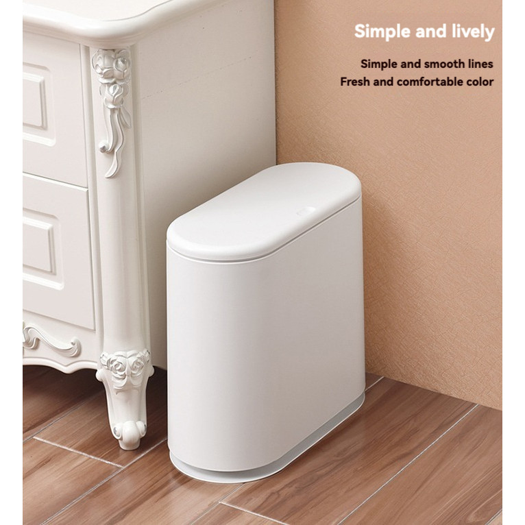 15L Slim Trash Bin with Lid Space-Saving Kitchen Bathroom Rubbish Bin ...