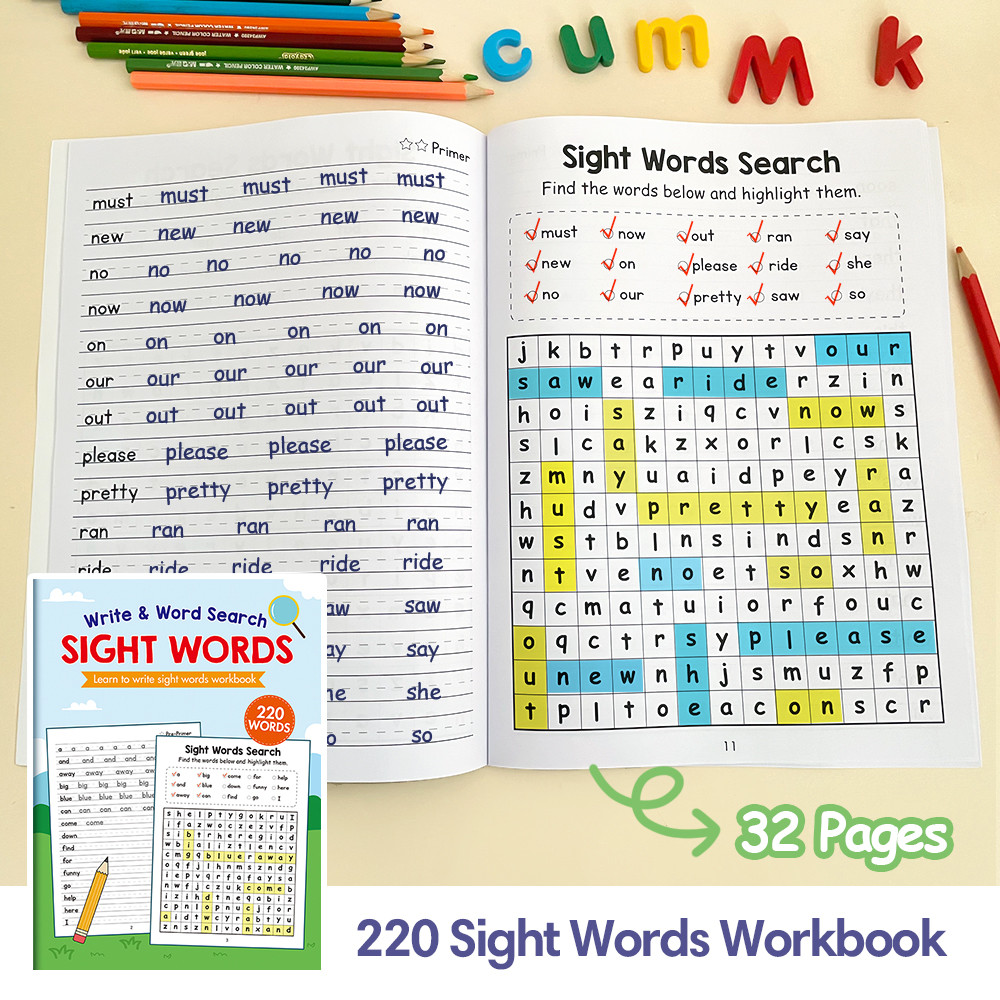 32Pages/Set Children Learning English Sight Words Workbook for Kids ...