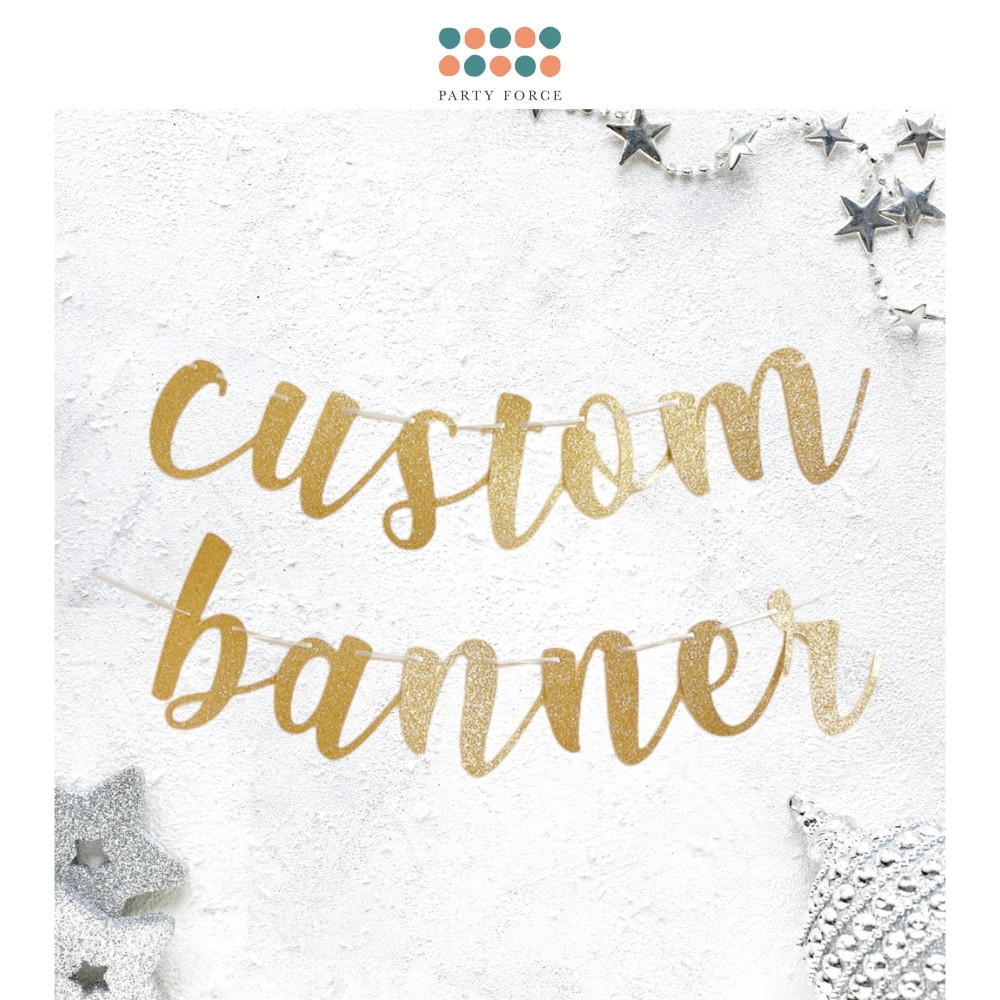 Happy Birthday Banner Custom Cursive Glitter Gold Script Font Banner ...