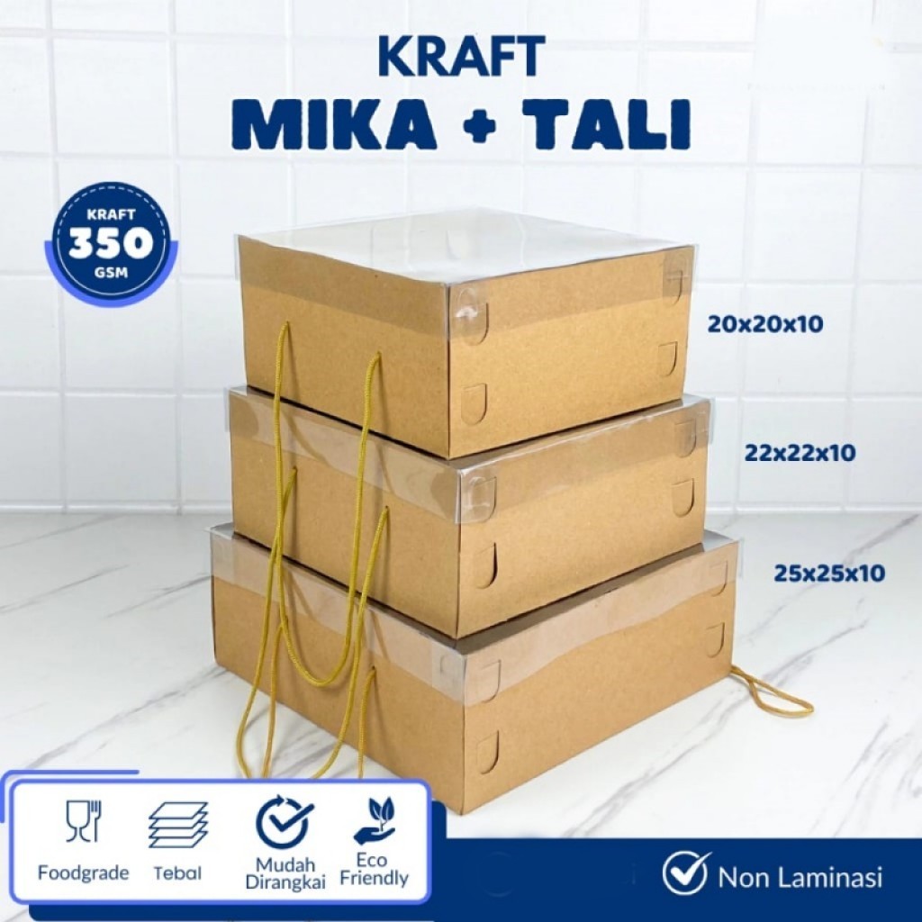 1pcs) Dus Kraft Mika Tali Box Cake Tart Box Packaging Hampers Non ...