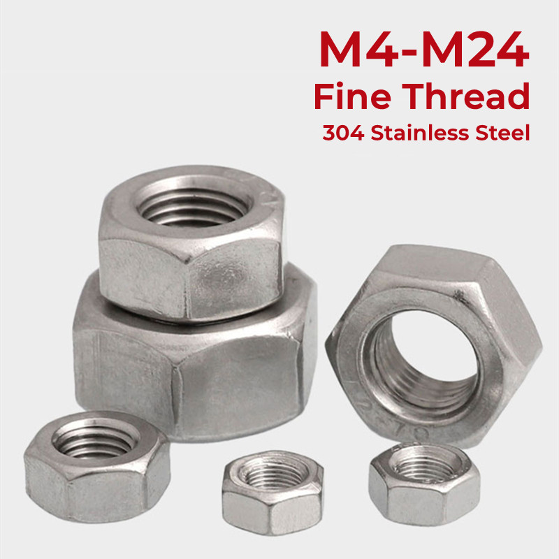 304 Stainless Steel Fine Thread Hex Hexagon Nut M4 M5 M6 M8 M10 M12 M14 ...