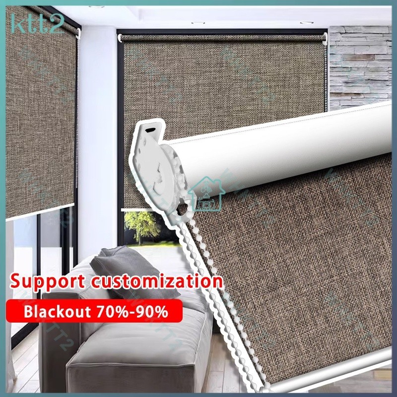 Full blackout rolling curtain no punch installation linen roller blinds ...