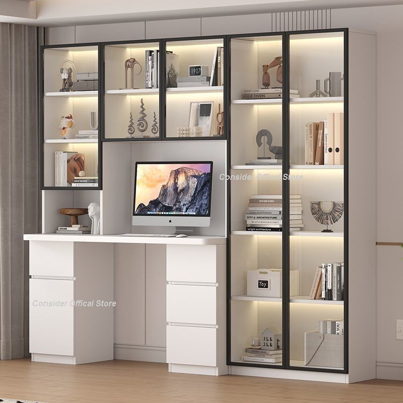 Solid Wood Study Desk Bookshelf Simple Computer Desk Display Storage ...