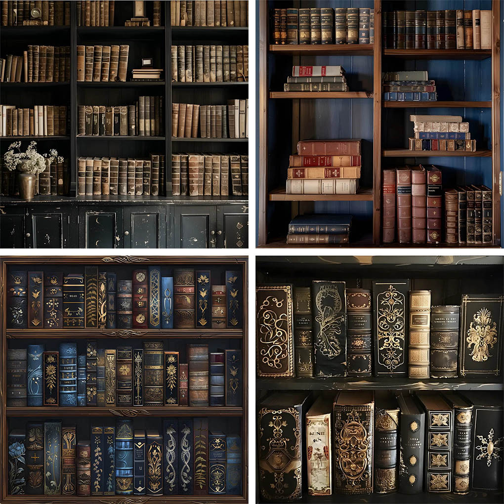 NEW Vintage Bookshelf Photo Backdrop Student Library Bookcase ...