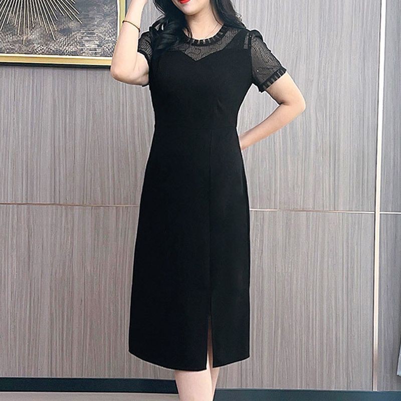New Chinese Style Middle-Aged Mother Improved Cheongsam Dress Large Size Covering Flesh Slit ...