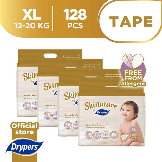 Skinature by Drypers Tape Baby Diaper XL (12-20kg) 32sx4 - Carton ...