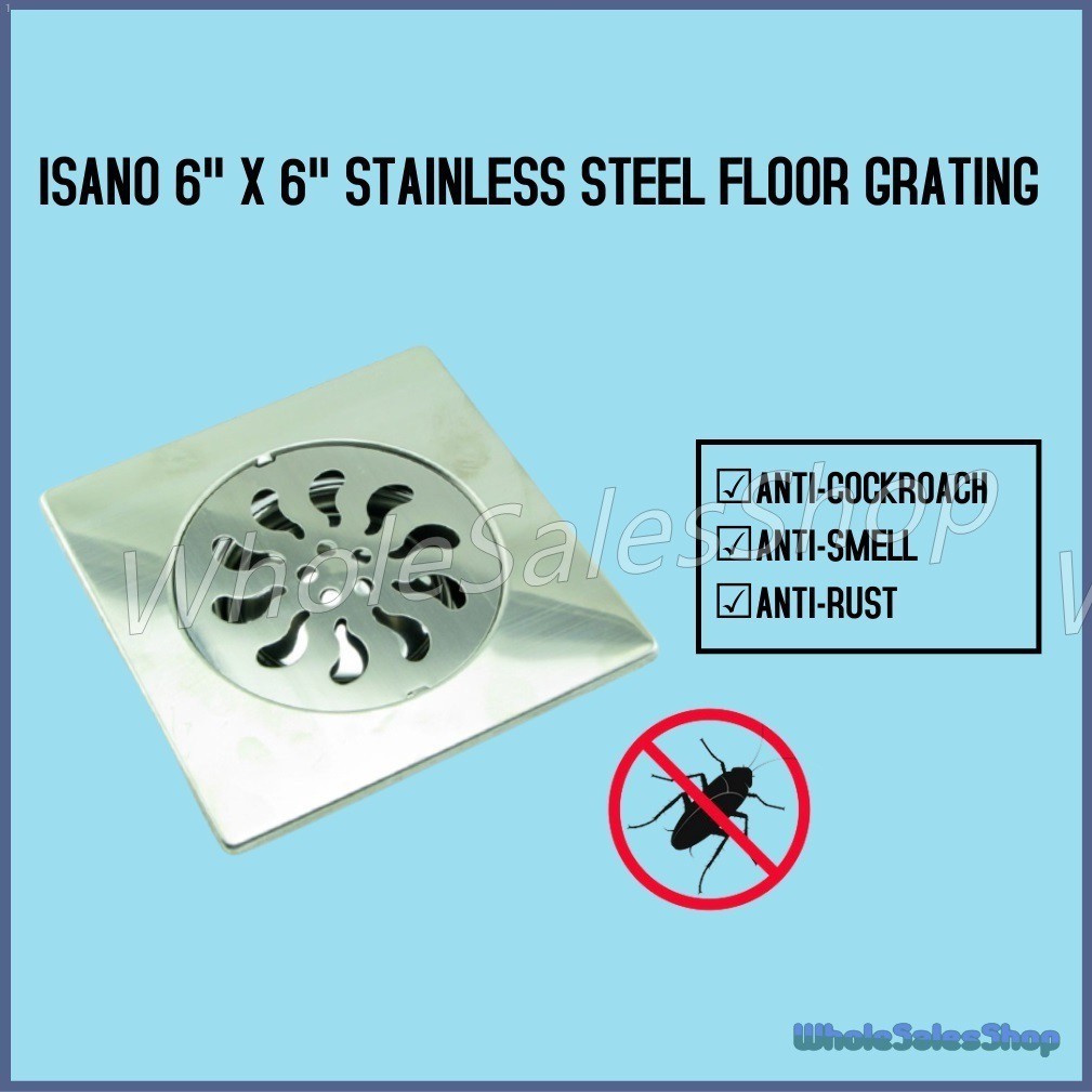 ISANO 6" X 6" STAINLESS STEEL FLOOR FLOOR TRAP GRATING W/FILTER ANTI ...