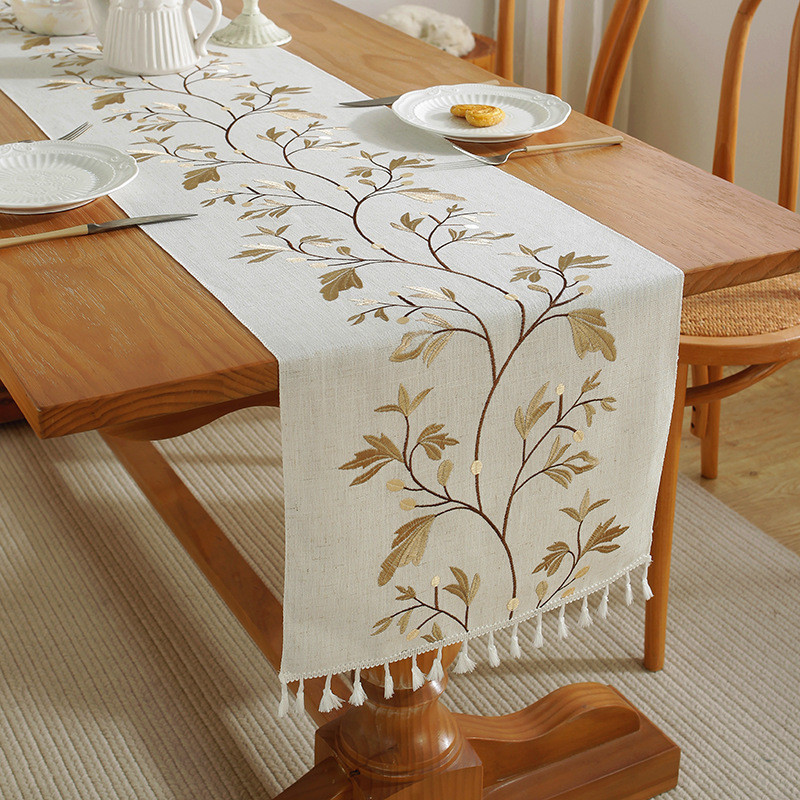 Cotton and Linen Embroidered Table Runner for Home and Restaurant ...