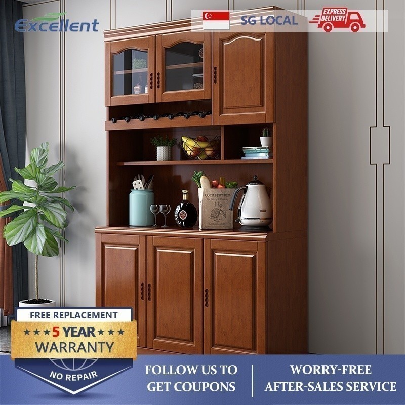 FIONA Kitchen Cabinet Storage Cabinet Solid Wood Sideboard, Bowl, Wine ...