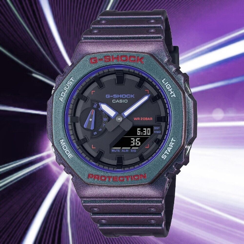 Casio G-Shock GA-2100AH-6A Analog Digital Purple Fashion Quartz Men's ...