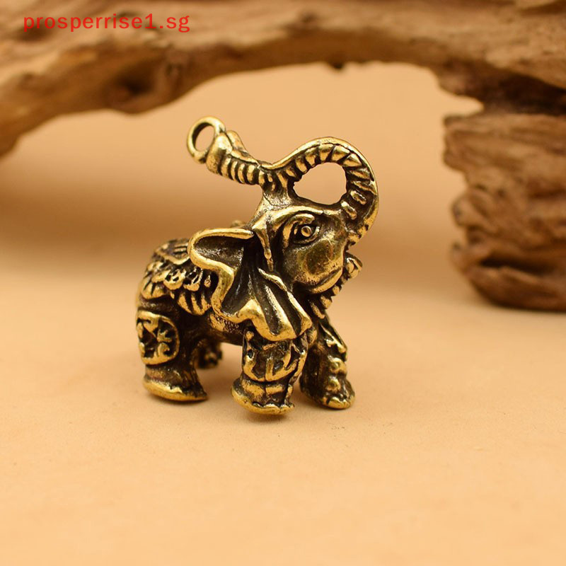 【SLE】 Copper Auspicious Elephant Keychain Pendant Vintage Brass Metal ...