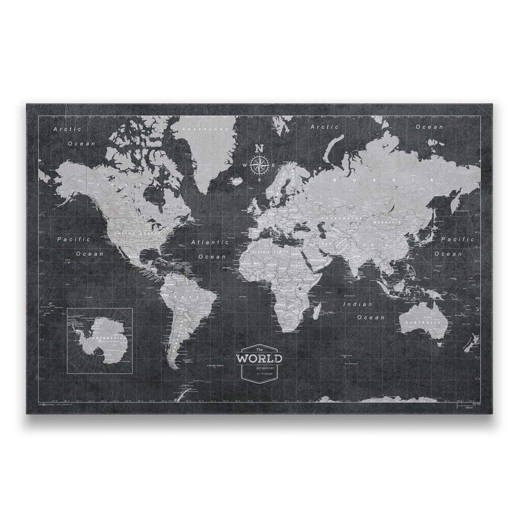 World Travel Map with Pins Modern Slate Style Push Pin Travel Map Cork ...