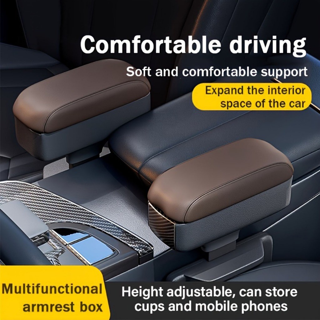 1pc Car Arm Rest Storage Box Adjustable Height Charging Organizer Elbow ...