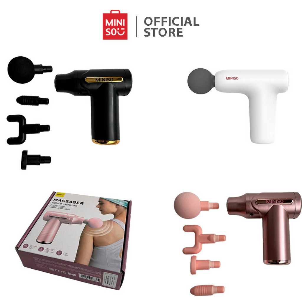 Miniso Mini Massager Gun Model Sc Jm05 White Compact Deep Tissue Massager With 4 Heads