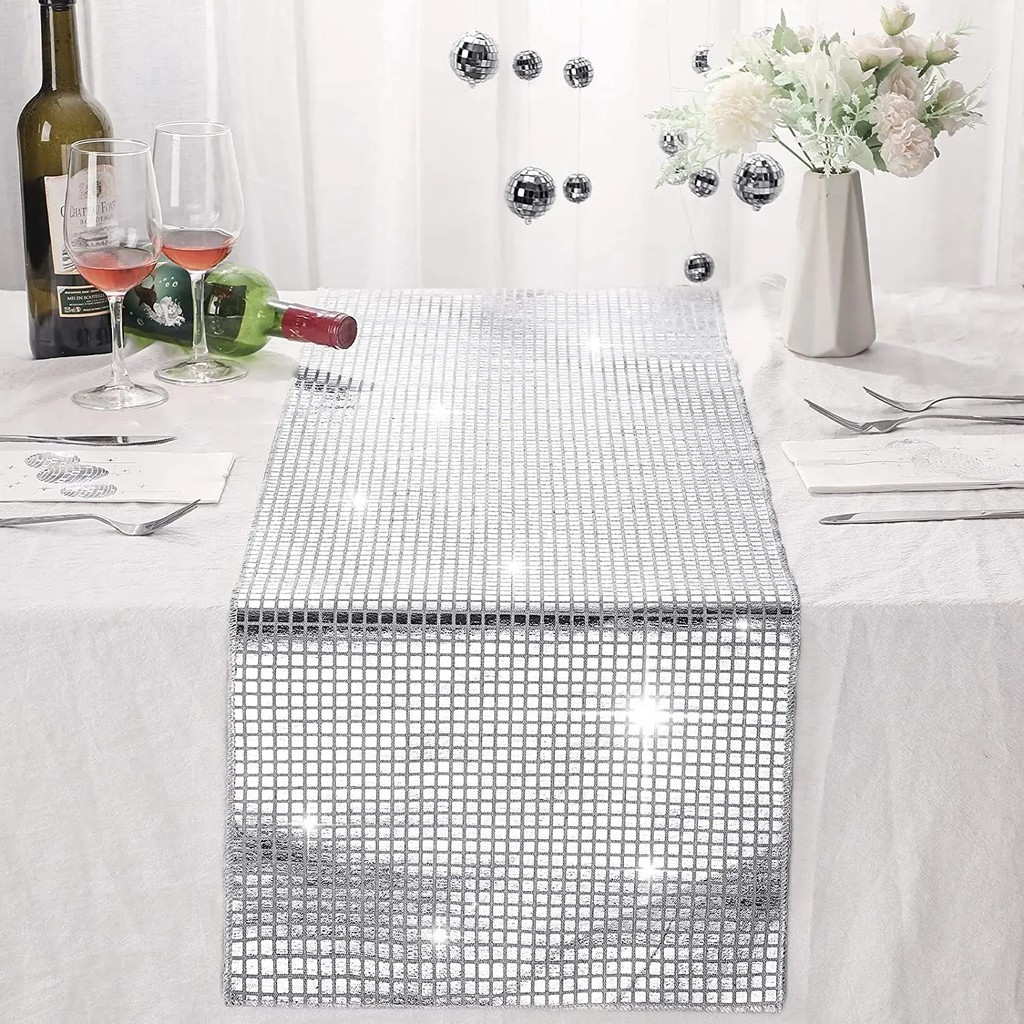 Disco Party Table Runner Silver Sequin Mirror Glitter Table Runner 90s ...