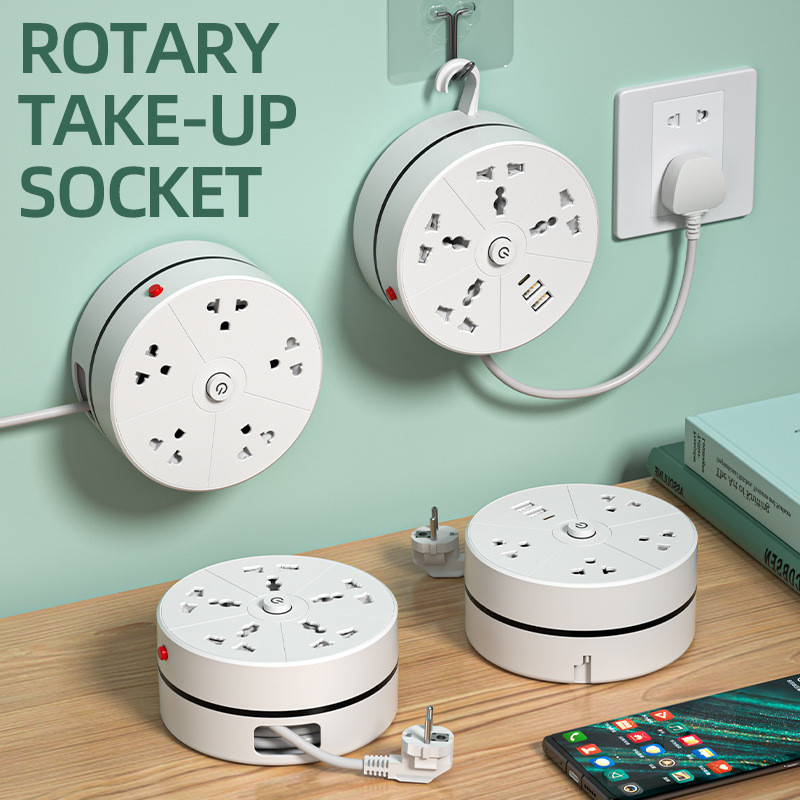 Retractable Storage Socket 3-Hole 3USB Power Socket 2.3m Multi-Function ...