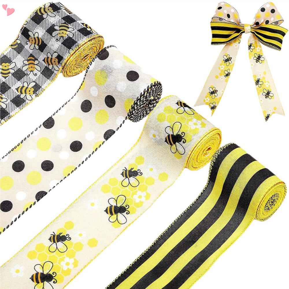 5 Yard Bee Ribbon Wired Polka Dot Wired Edge Ribbon Bee Vertical Stripe ...