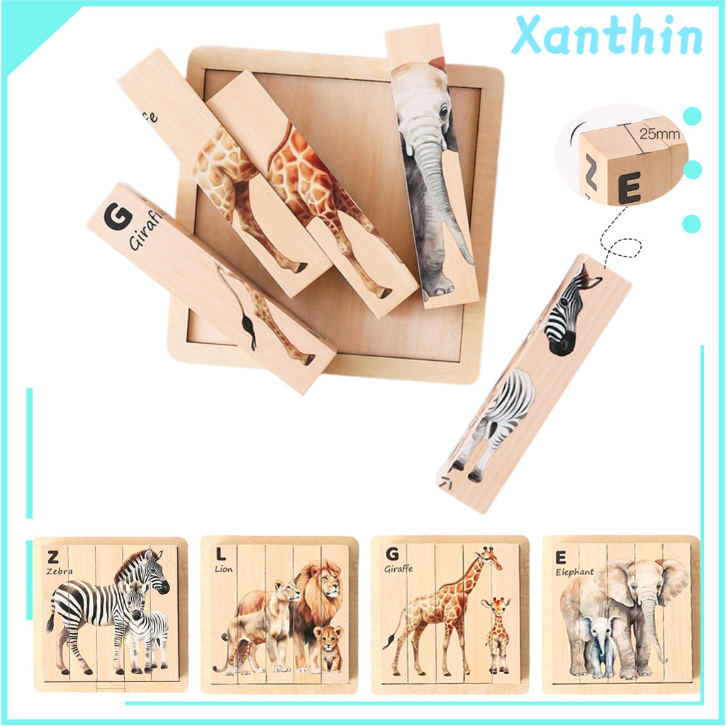 Block Puzzle Wildlife Learning Game Wooden Puzzle Board Set Educational ...