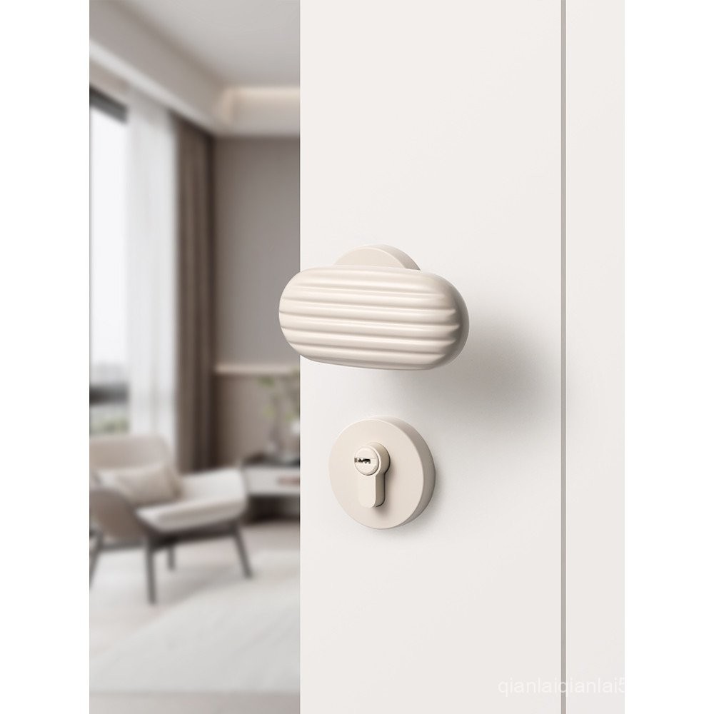 Cream Style Home Bedroom Door Lock Off-White Room Wooden Door Handle ...