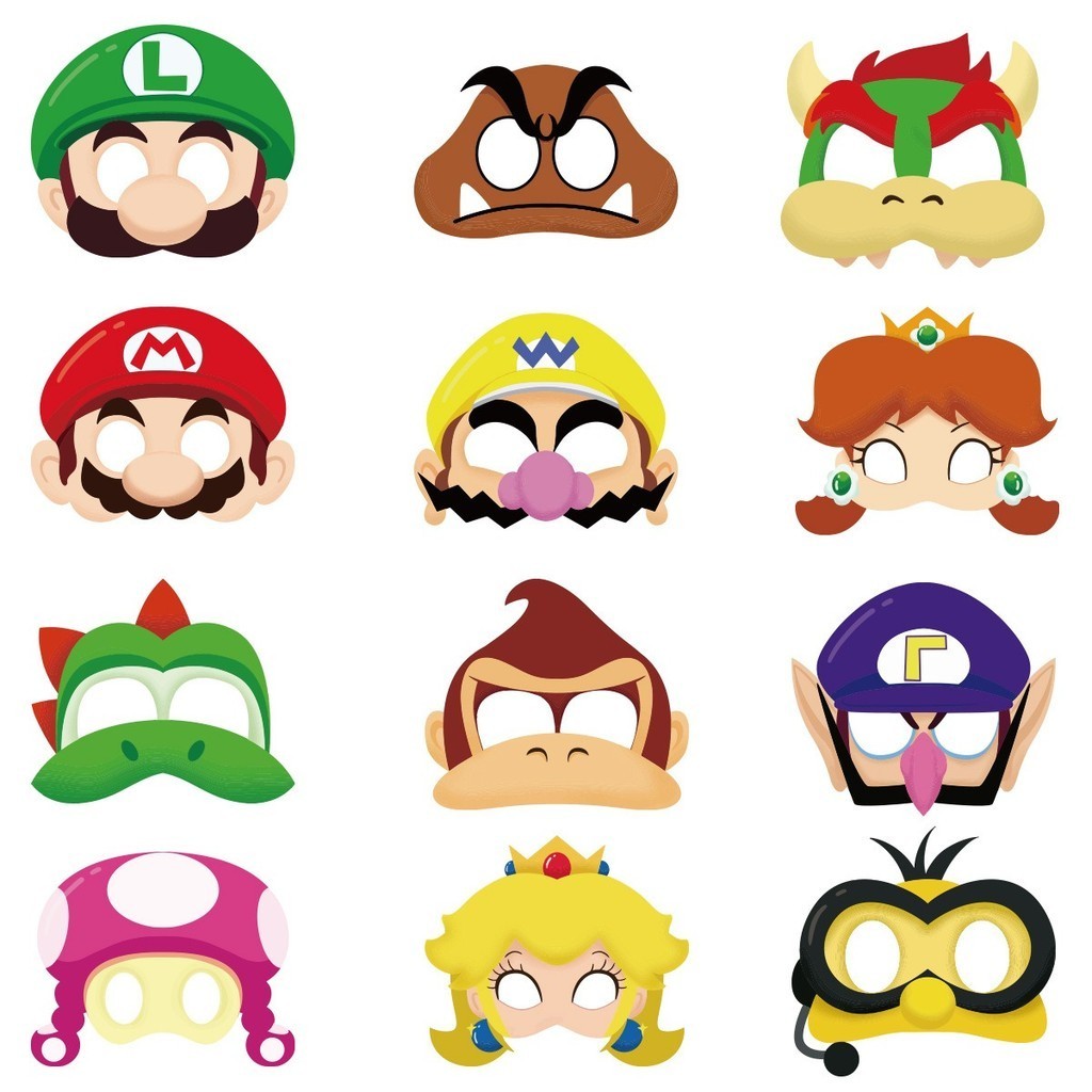 12pcs Mixed Super Mario Bros Paper Mask For Kids Birthday Party Kids ...