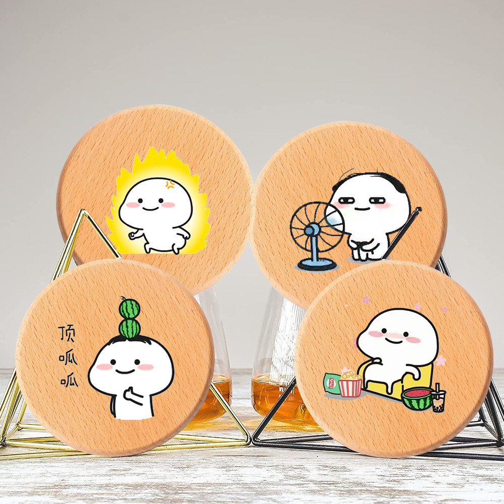 Quby Printed Wooden Coasters Home Dining Pad Tea Cup Holder Round ...