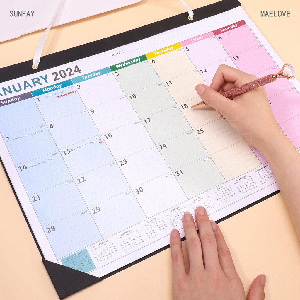 MAELOVE 2024-2025 English Wall Calendar Ins Style Simple Paper Hand ...