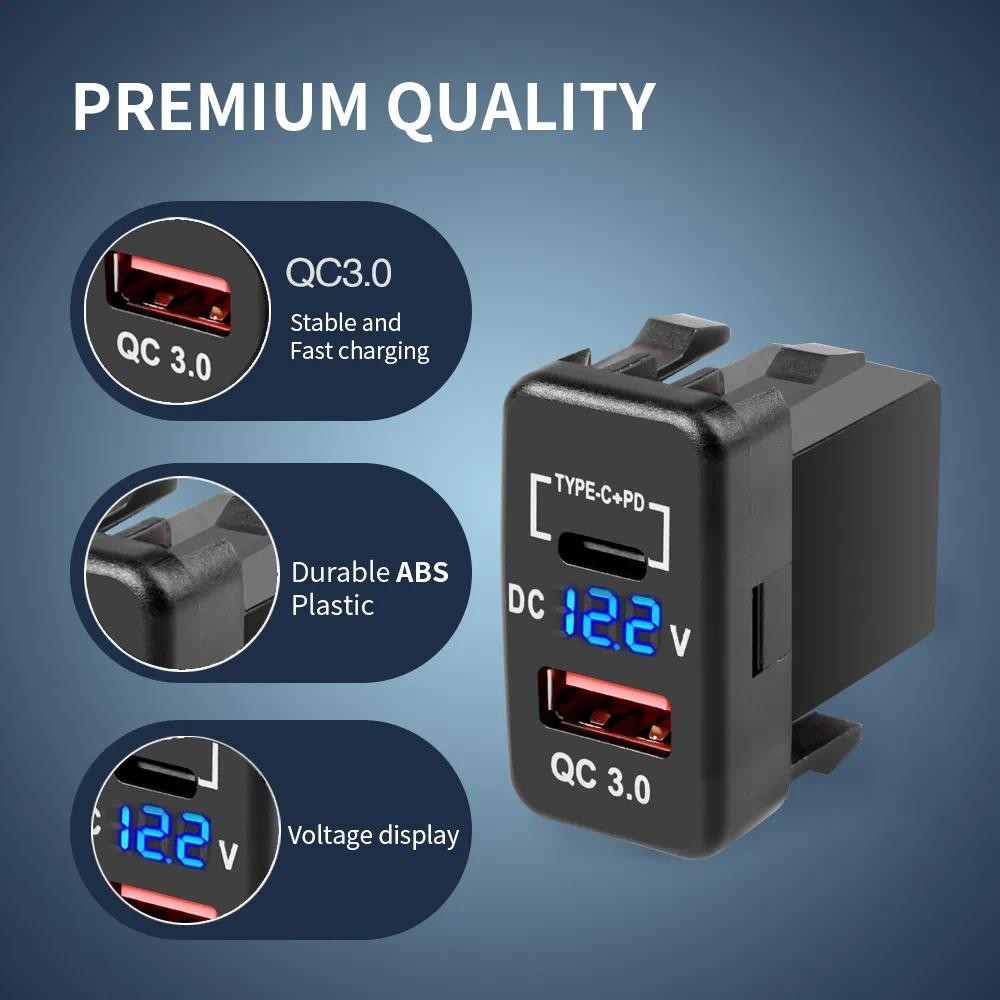 12V-24V Car Charger Socket Adapter Dual USB Ports Fast Charger Socket ...