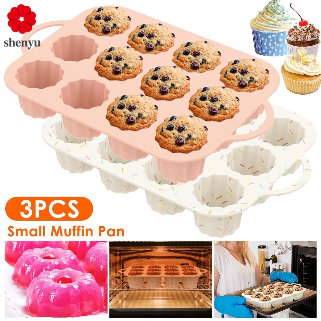 3Pcs Silicone Muffin Pan 12-Cavity Muffin Baking Mold Temperature ...