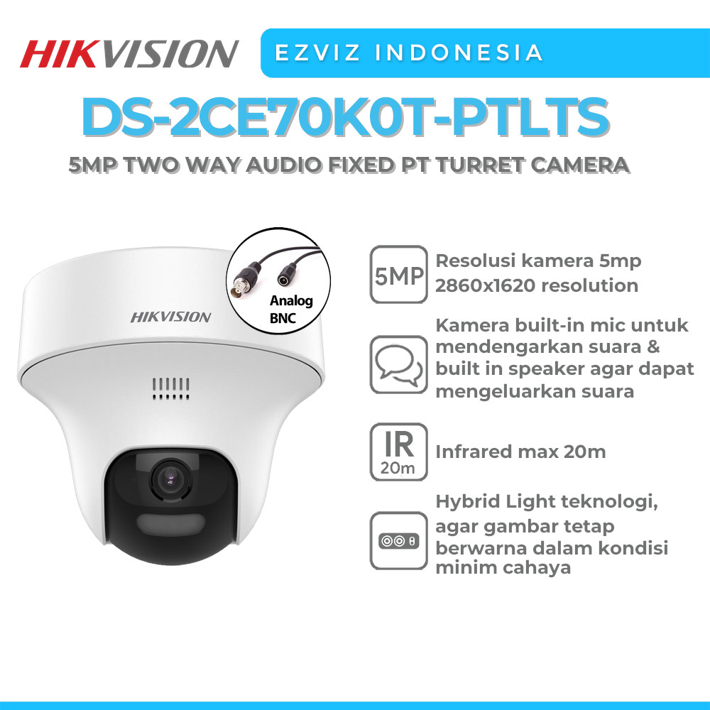 Hikvision DS-2CE70K0T-PTLTS 5MP TWO WAY AUDIO FIXED PT TURRET CAMERA ...