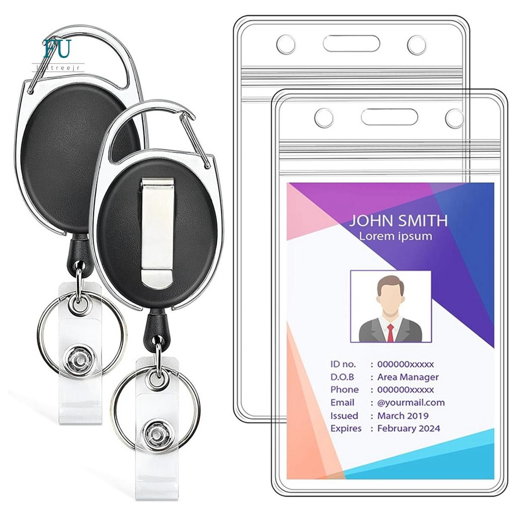 2 Pack ID Badge Holder with Retractable Badge Reel Clear Vertical ID ...