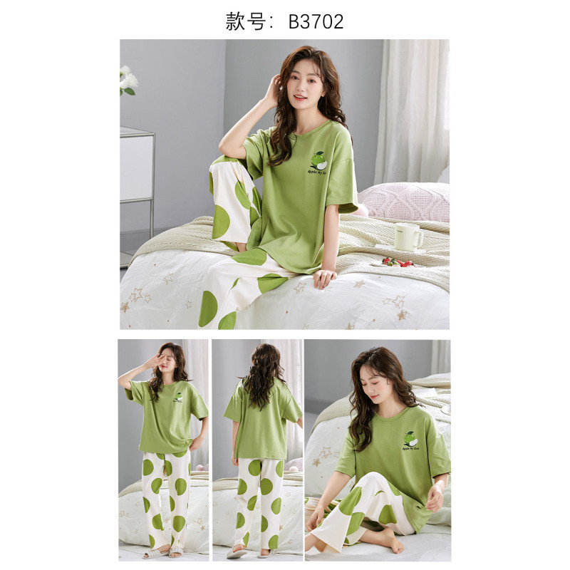 Chest Pad Pajamas Women Cotton Pyjamas Set Summer Lady Short sleeve ...