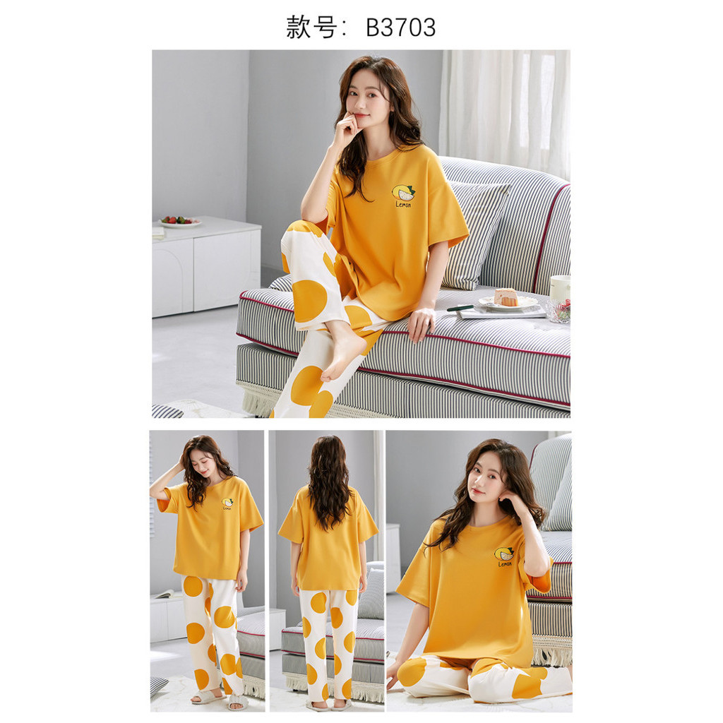 Chest Pad Pajamas Women Cotton Pyjamas Set Summer Lady Short sleeve ...