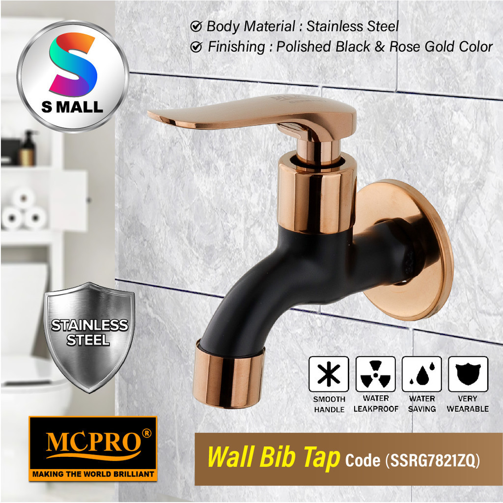 Bathroom Water Tap Rose Gold Black Wall Bib Tap SSRG7821ZQ | Shopee ...