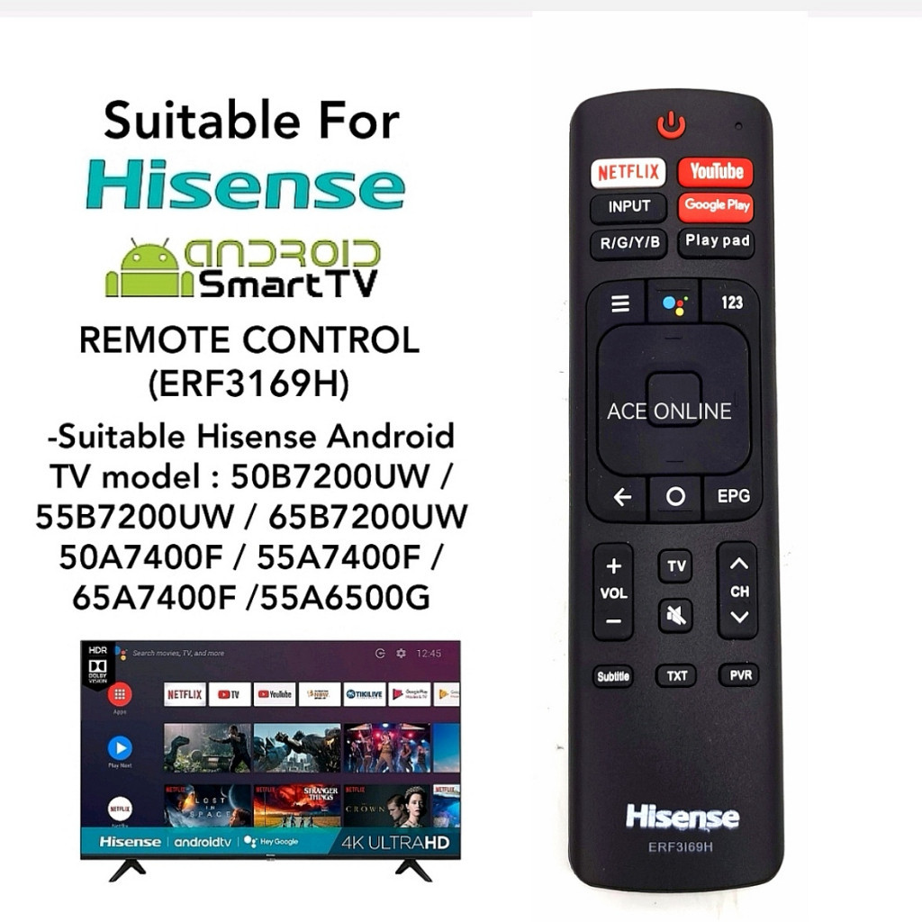 HISENSE ANDROID SMART TV REMOTE CONTROL (ERF3169H) | Shopee Singapore