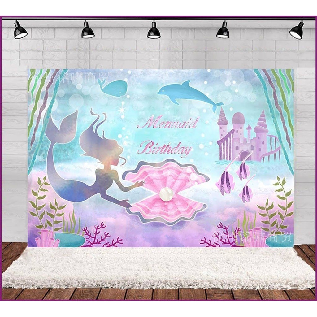 Seabed The Mermaid Birthday theme backdrop banner party decoration ...
