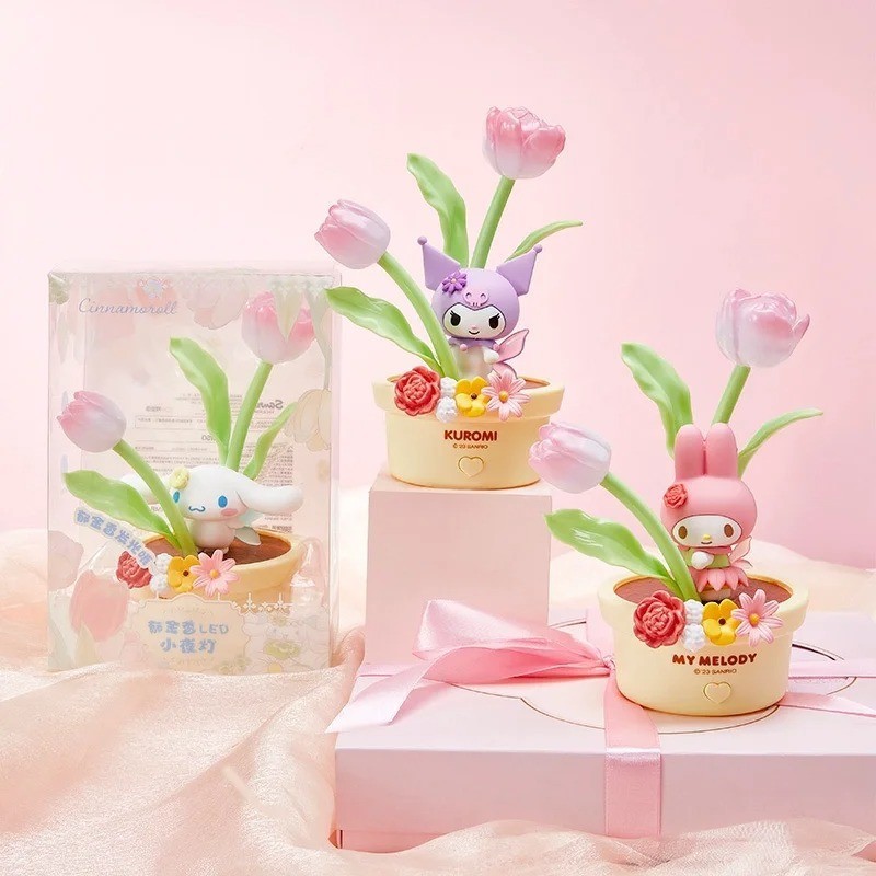 Sanrio MINISO LED Night Light Kuromi Tulip Flowerpot Sleep Light Desk ...