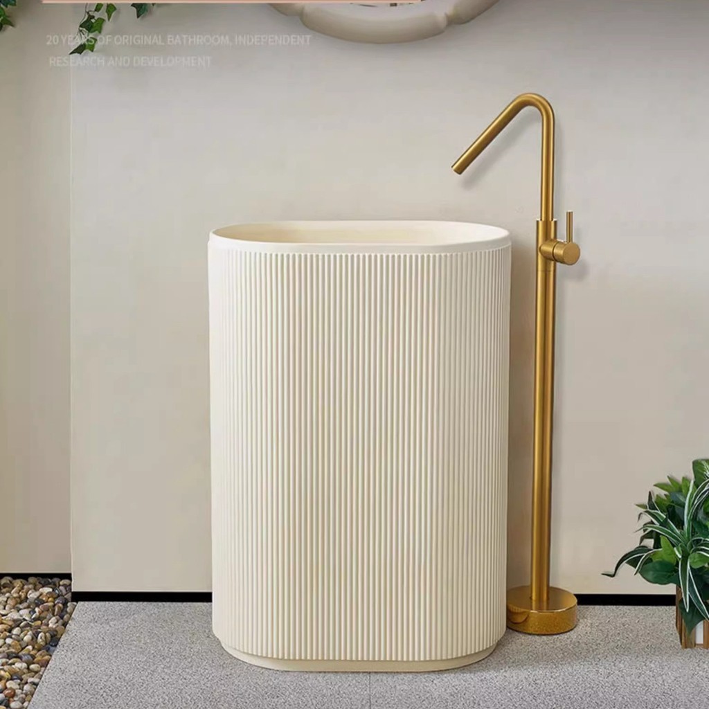 Cream Color Artistic Ceramic Wash Basin Wash Basin Integrated Vertical ...