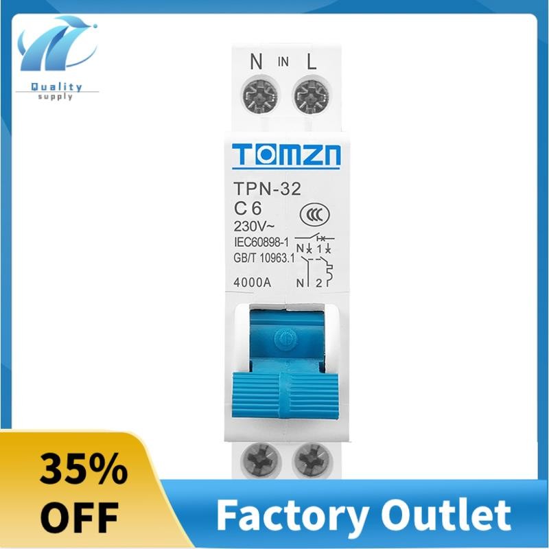 TOMZN TPN 1P+N Mini Circuit Breaker MCB 6A Din Rail Mounting Miniature ...