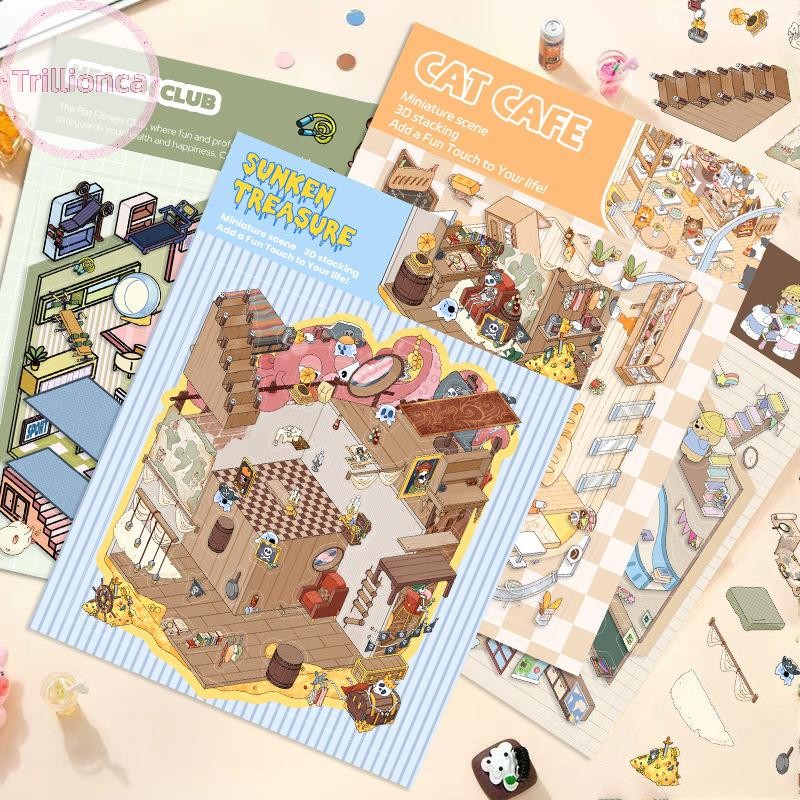 Trillionca Cartoon Landscape Stickers DIY 3D Cabin Sticker Cartoon ...