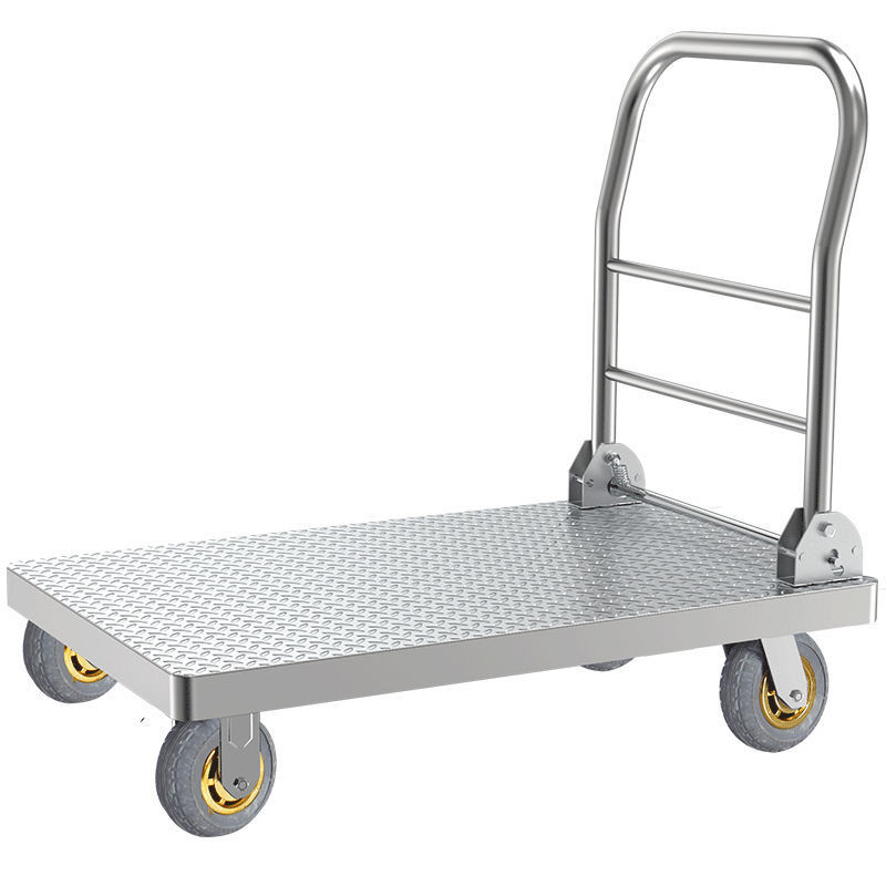 Folding steel flatbed four-wheel trolley Supermarket convenience store ...