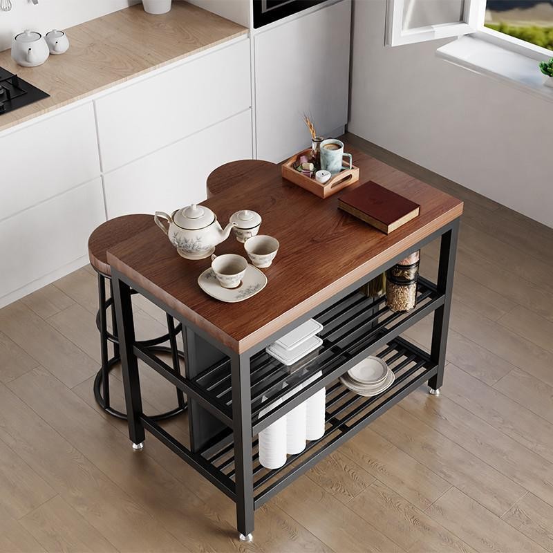 J-H/Open Island Kitchen Counter Bar Table Single Use Movable Solid Wood ...